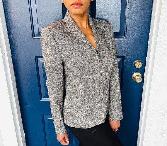 90s Kasper Company ASL Black & White Spotted Wool Jac… - Gem