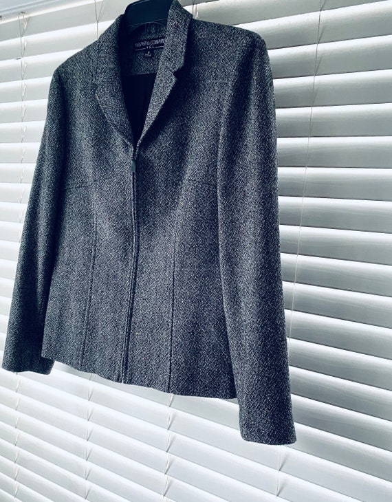 90s Kasper Company ASL Black & White Spotted Wool Jac… - Gem