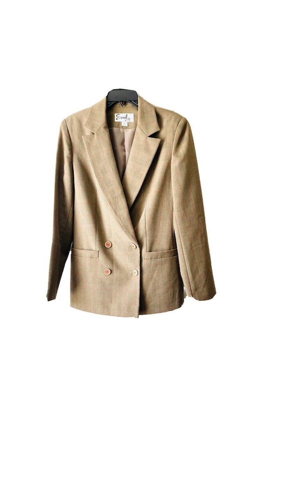 Emily 80s Vintage Tan Plaid Double Breasted Blazer - Gem