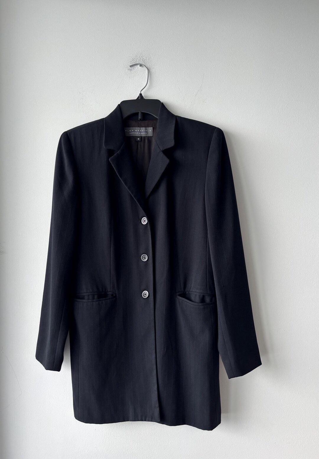 Vintage Alex Garfield Blazer Black Long Line Womens 6 Career Minimalist ...