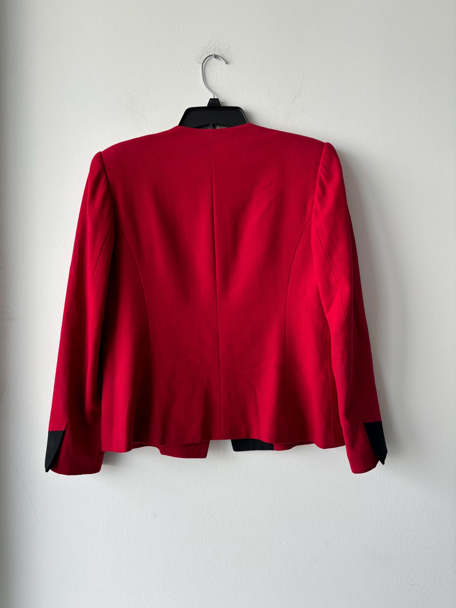 Vintage Kasper Blazer Red Black Trim Collarless 100% Wool One Button ...