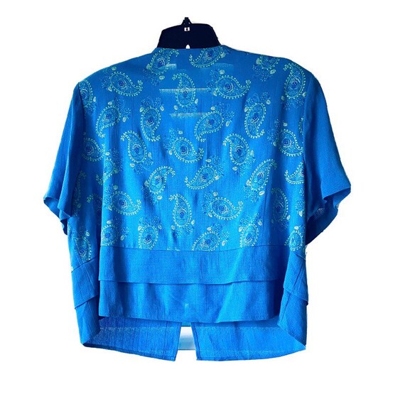 80s Cattrell Blue Collarless VTG Paisley Print Chiffo… - Gem