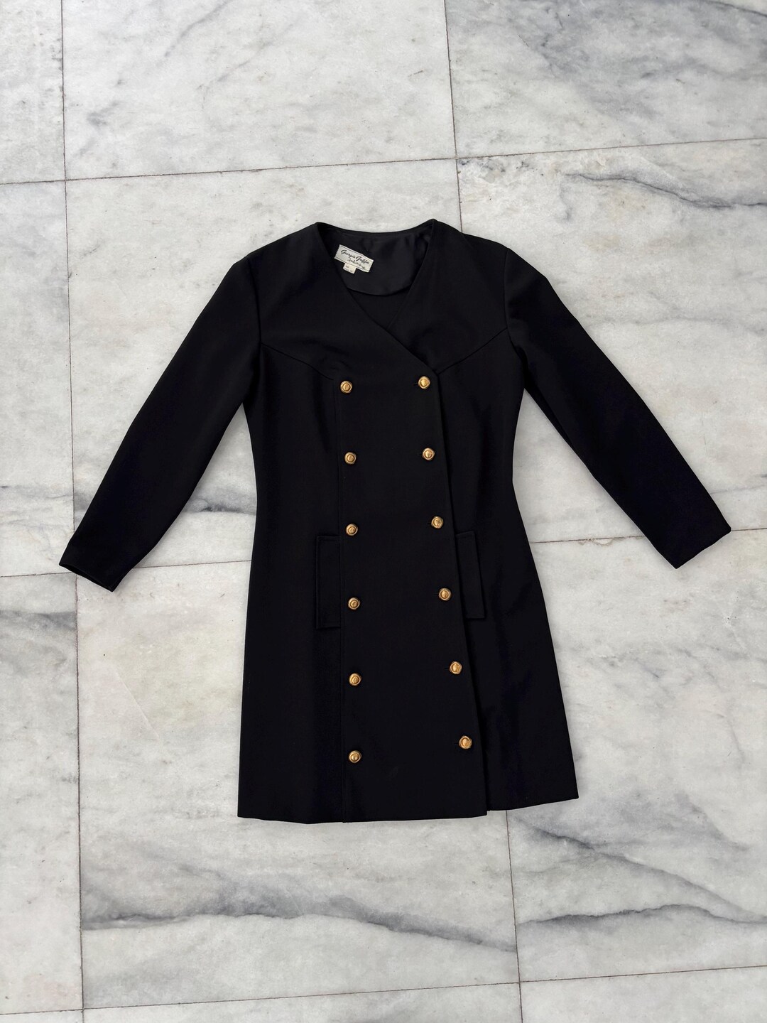Vintage Georgia Griffin Dress Black Gold Buttons Double Breasted Womens ...