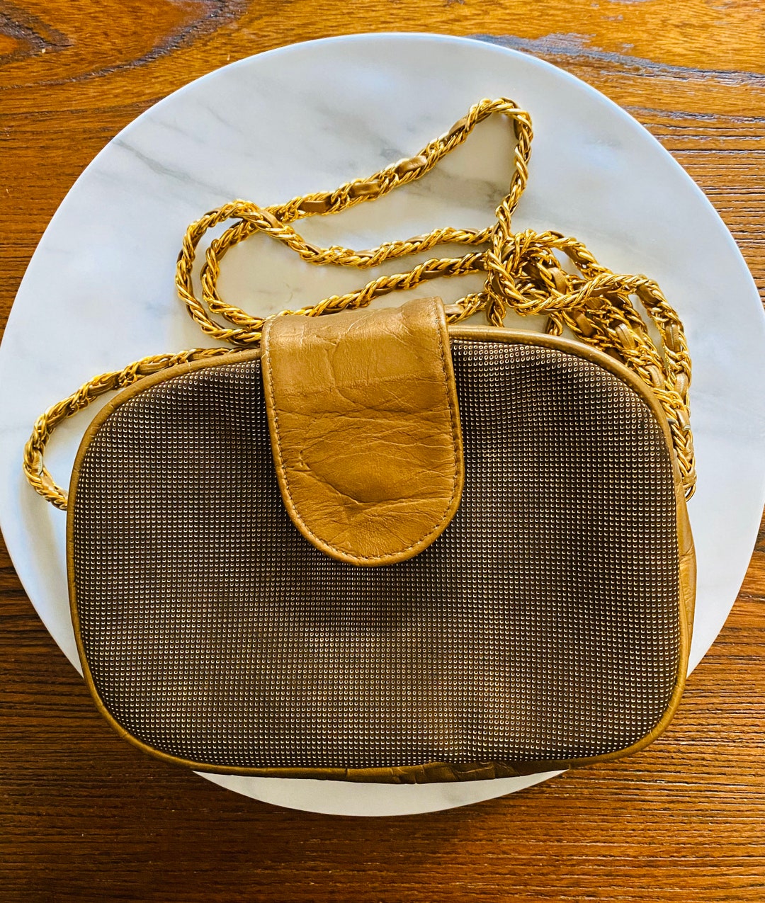 L.J Simone New York Gold Crossbody Purse, 80s Vintage Gold Crossbody ...