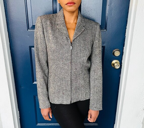 90s Kasper Company ASL Black & White Spotted Wool Jac… - Gem