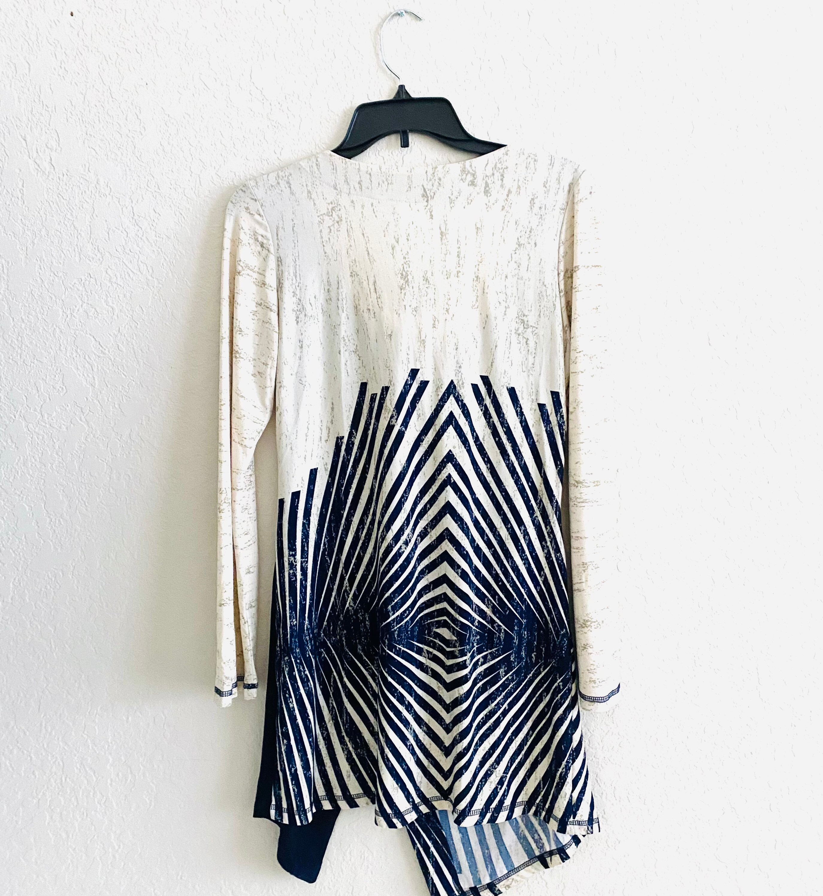 Artex Fashions Y2K Blue & Cream Y2K Cowl Neck Fitted Asymmetrical Tunic ...