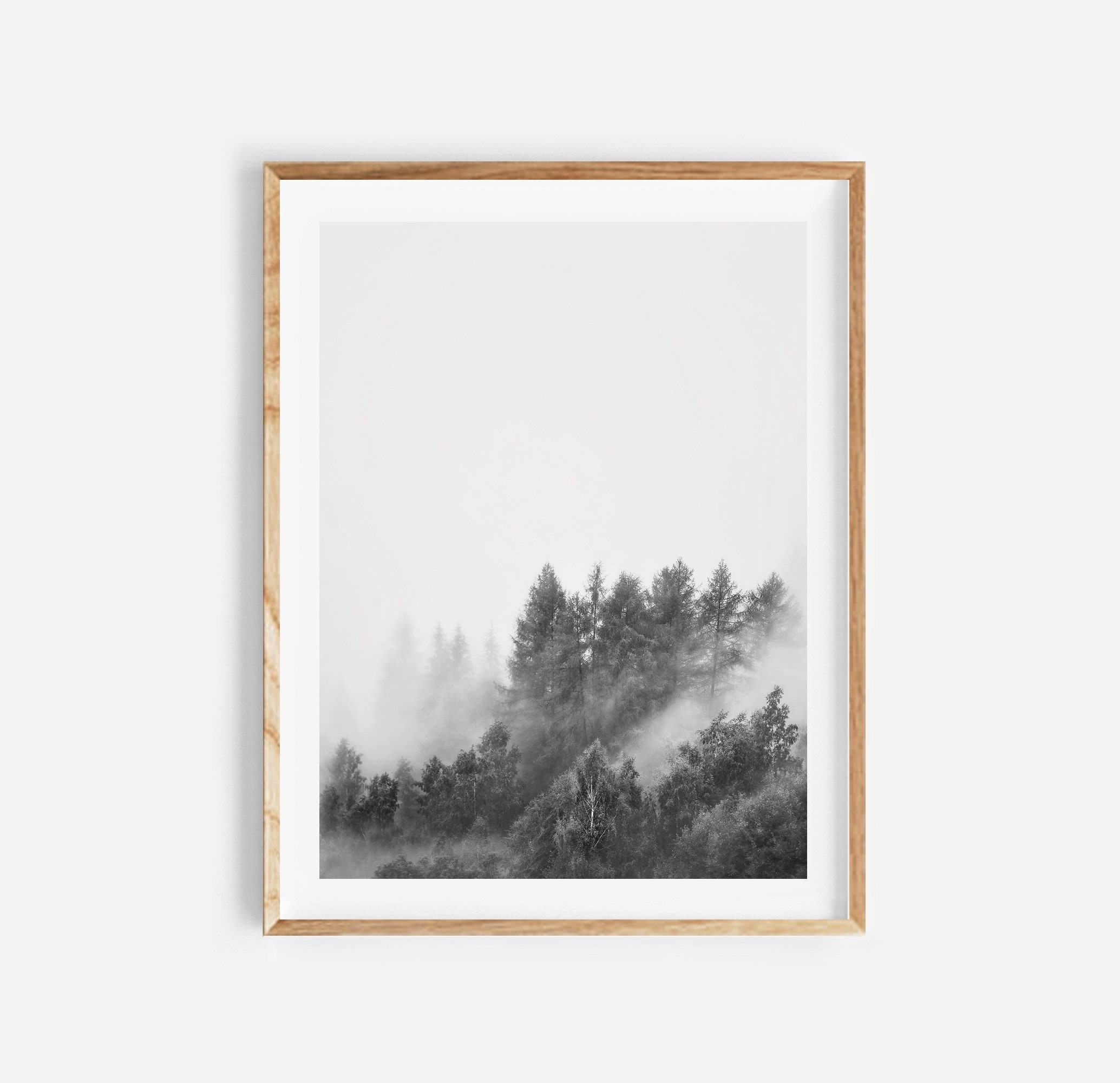 Foggy Forest Print Printable Wall Art Black White Photo | Etsy