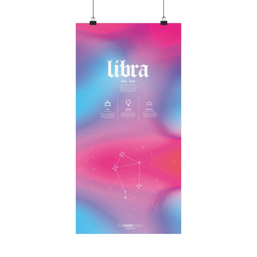 Libra Zodiac Poster Astrology Art | Handcrafted Constellation Vertical ...
