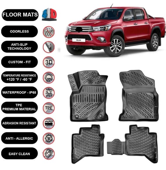 Floor Mats Liner Fits Toyota Hilux 2015 2023 Waterproof 4D Molded Black 4pcs Etsy