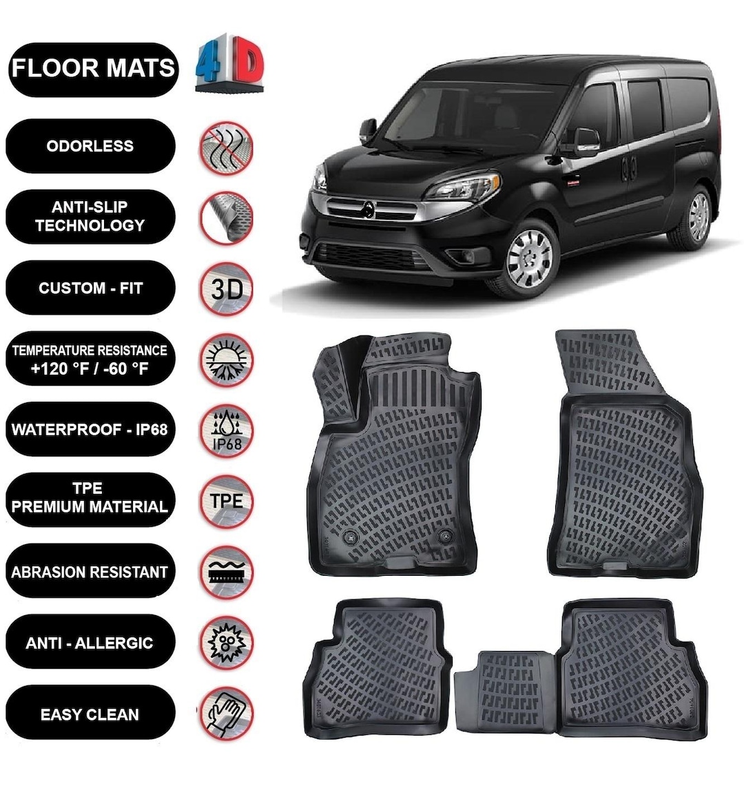 Floor Mats Liner Fits Ram Promaster City (2015-2022) Waterproof 4D ...