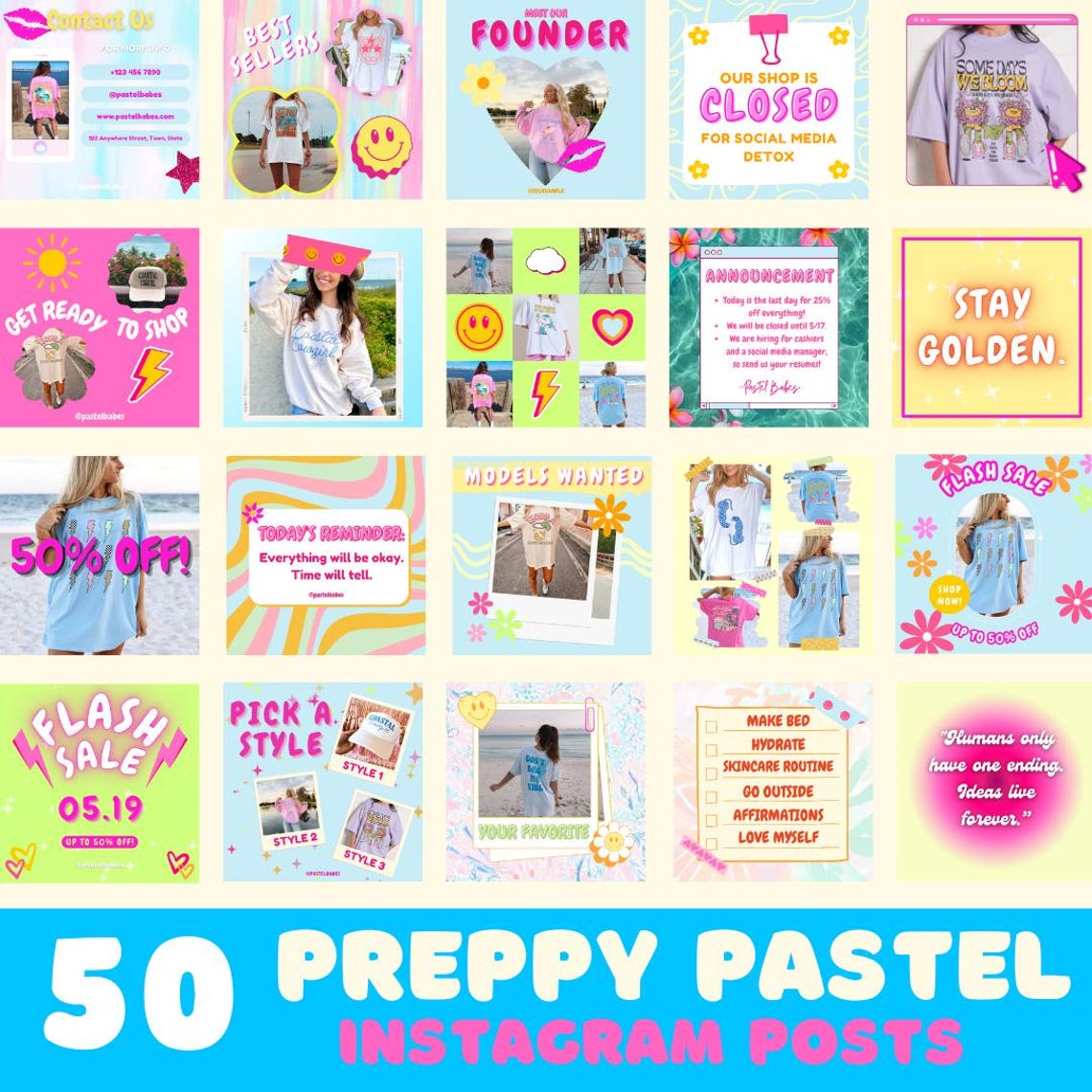 50 Preppy Pastel Social Media Templates, Preppy Branding Templates ...