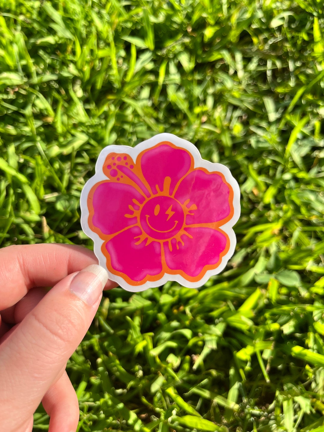 Happy Hot Pink Hibiscus Sticker - Etsy