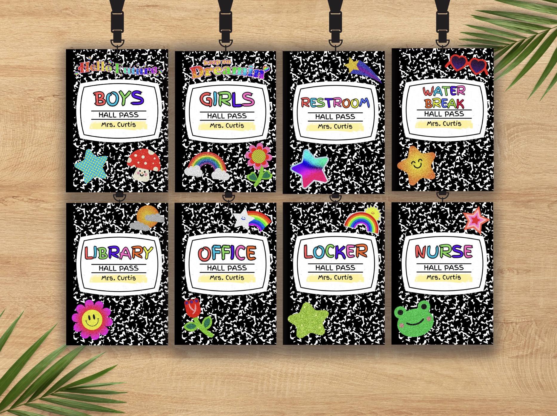 Y2K Teacher Hallway Passes, Glitter Sticker Hallway Passes Template ...