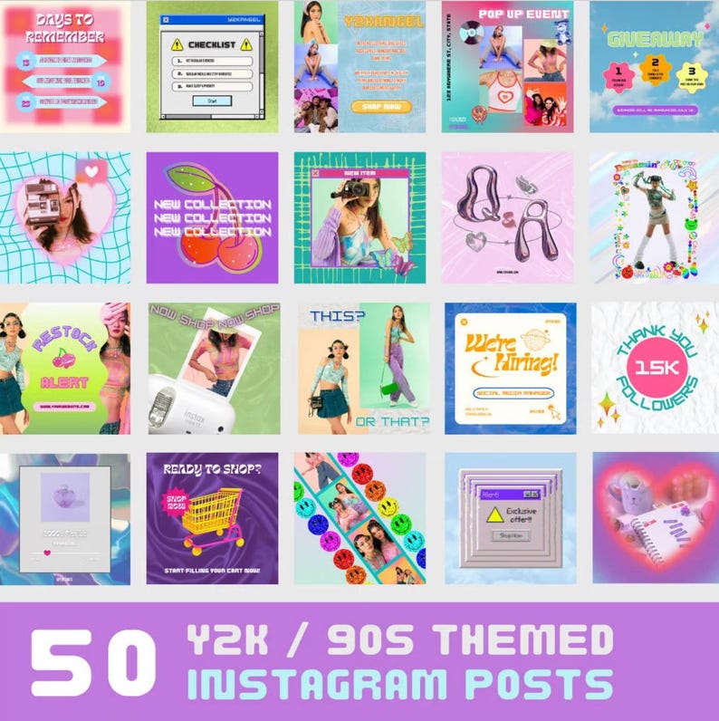 Y2K Aesthetic Social Media Posts, Y2K Instagram, 2000s Business Posts ...