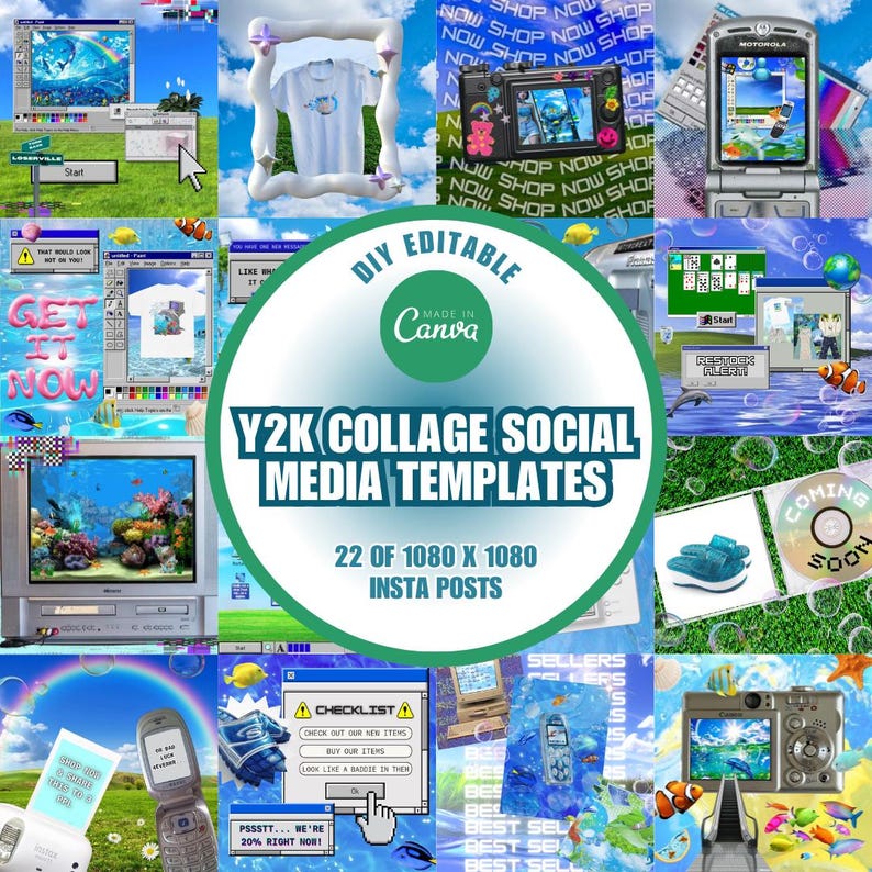 Y2K Frutiger Collage Social Media Templates, Cybercore Y2K Posts, 2000s ...