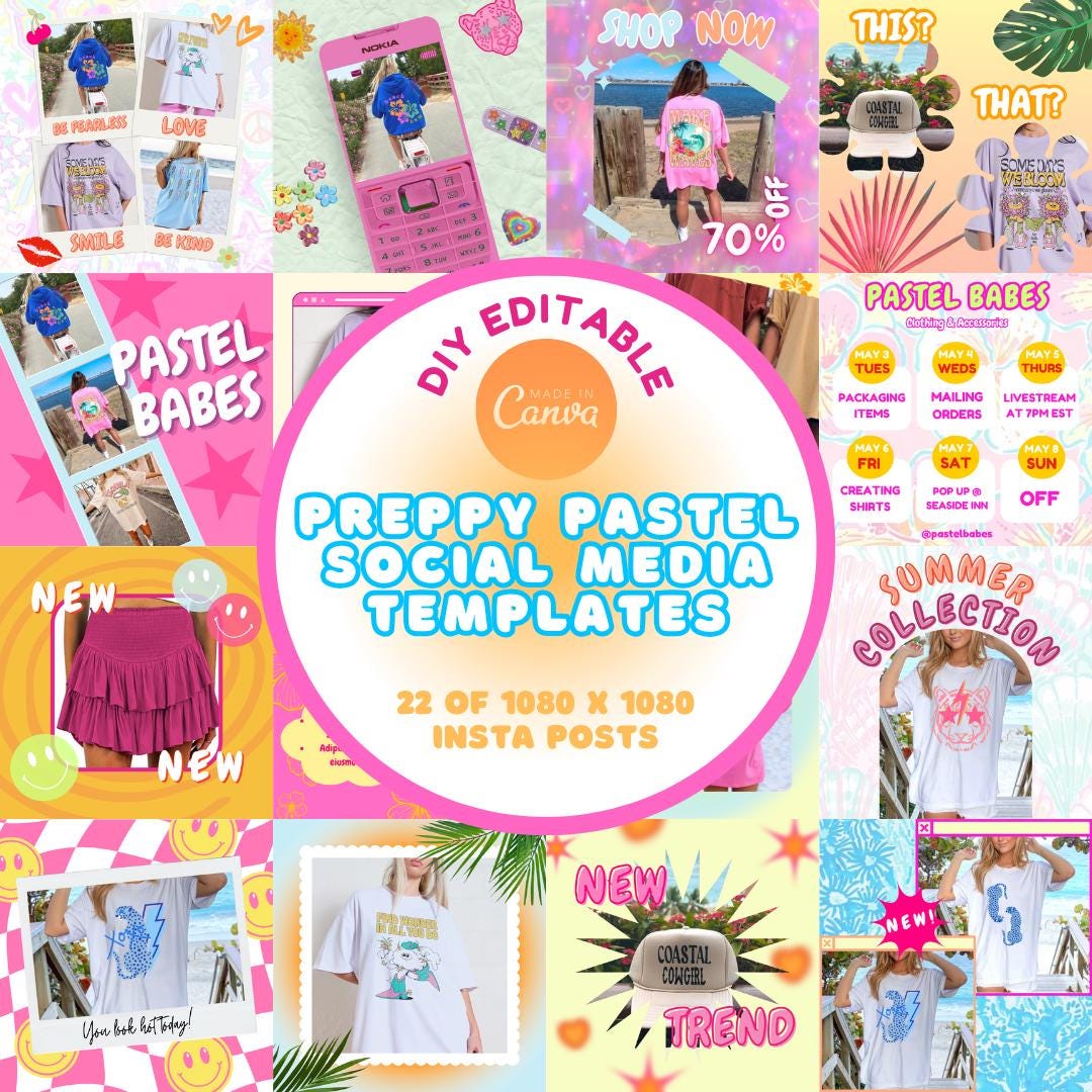 50 Preppy Pastel Social Media Templates, Preppy Branding Templates ...