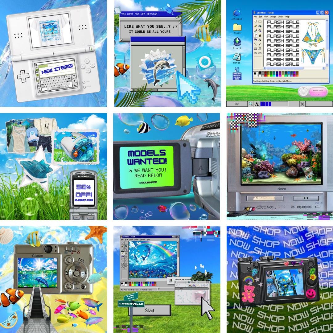 Y2K Frutiger Collage Social Media Templates, Cybercore Y2K Posts, 2000s ...