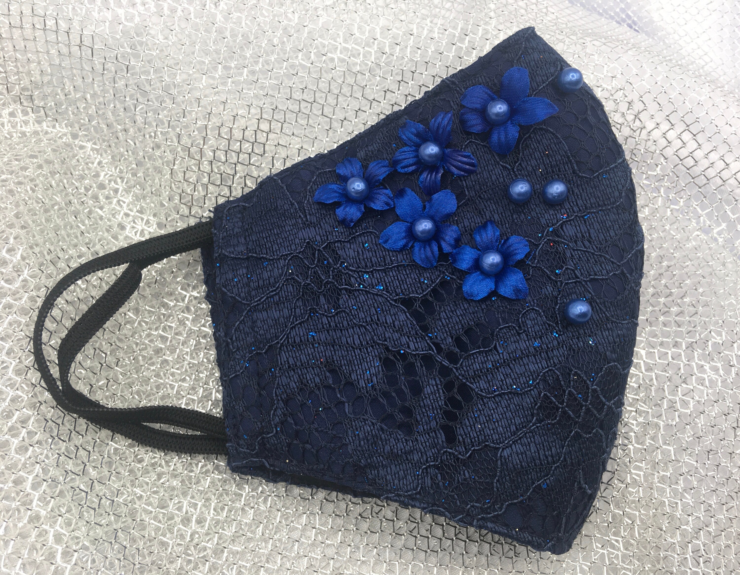 Face Mask - Elegant Rich Dark Blue Embroidered Mask - King Series ...