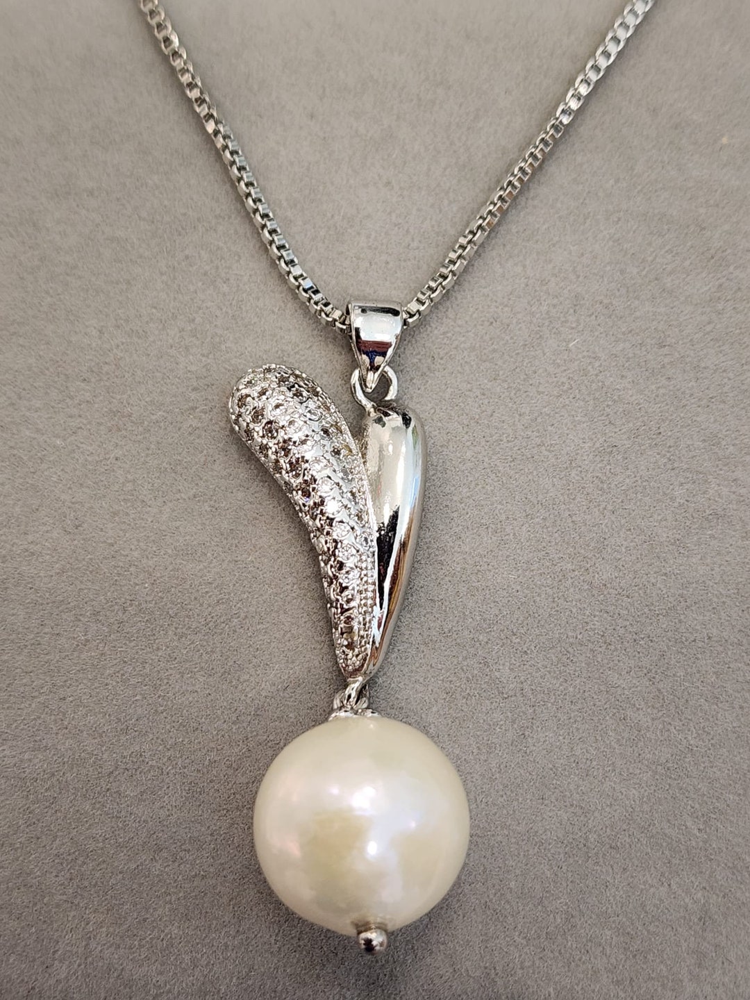 Natural Fresh Water Pearl Necklace Pendant With 18" Long Box Chain ...