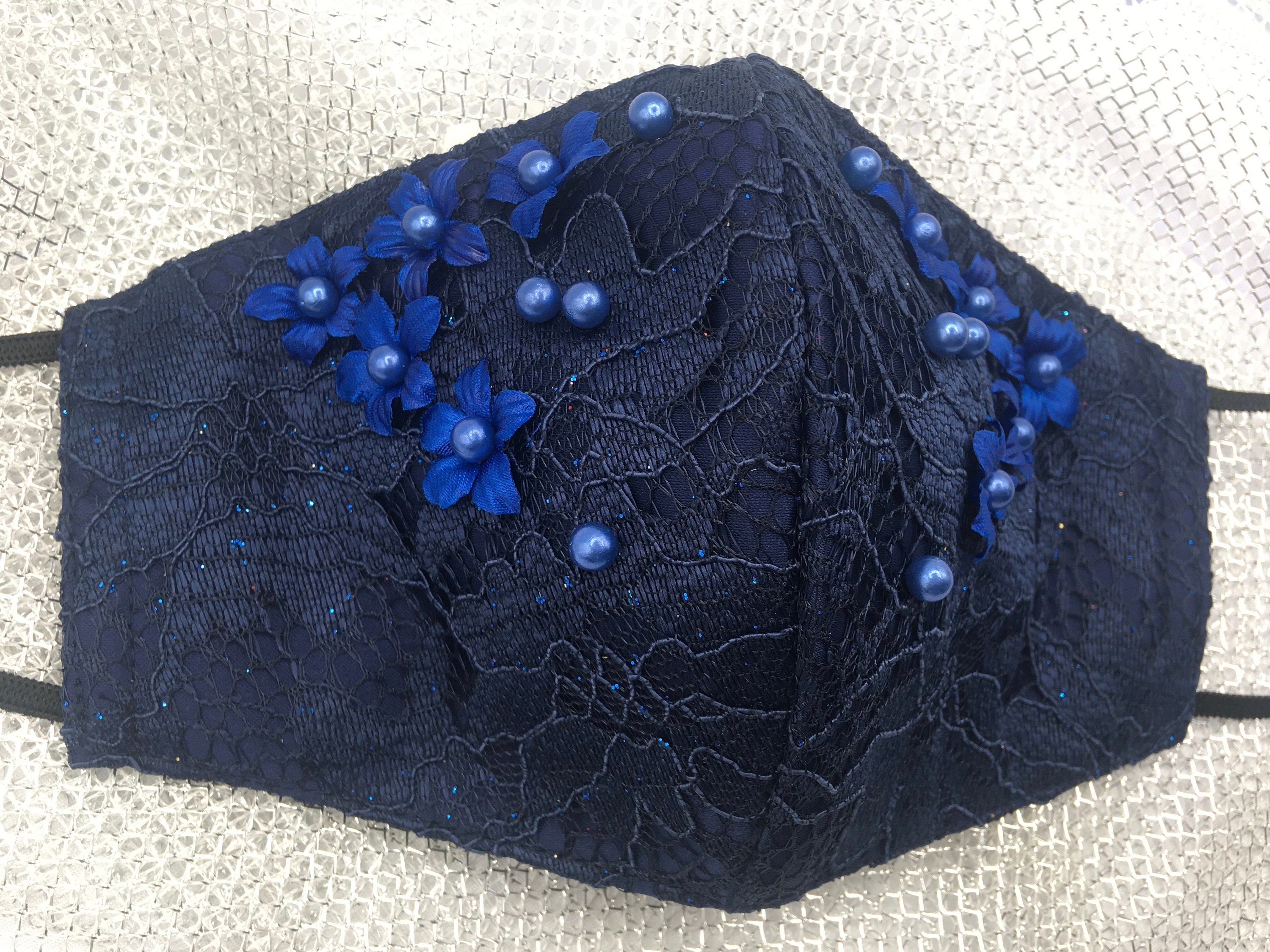 Face Mask - Elegant Rich Dark Blue Embroidered Mask - King Series ...