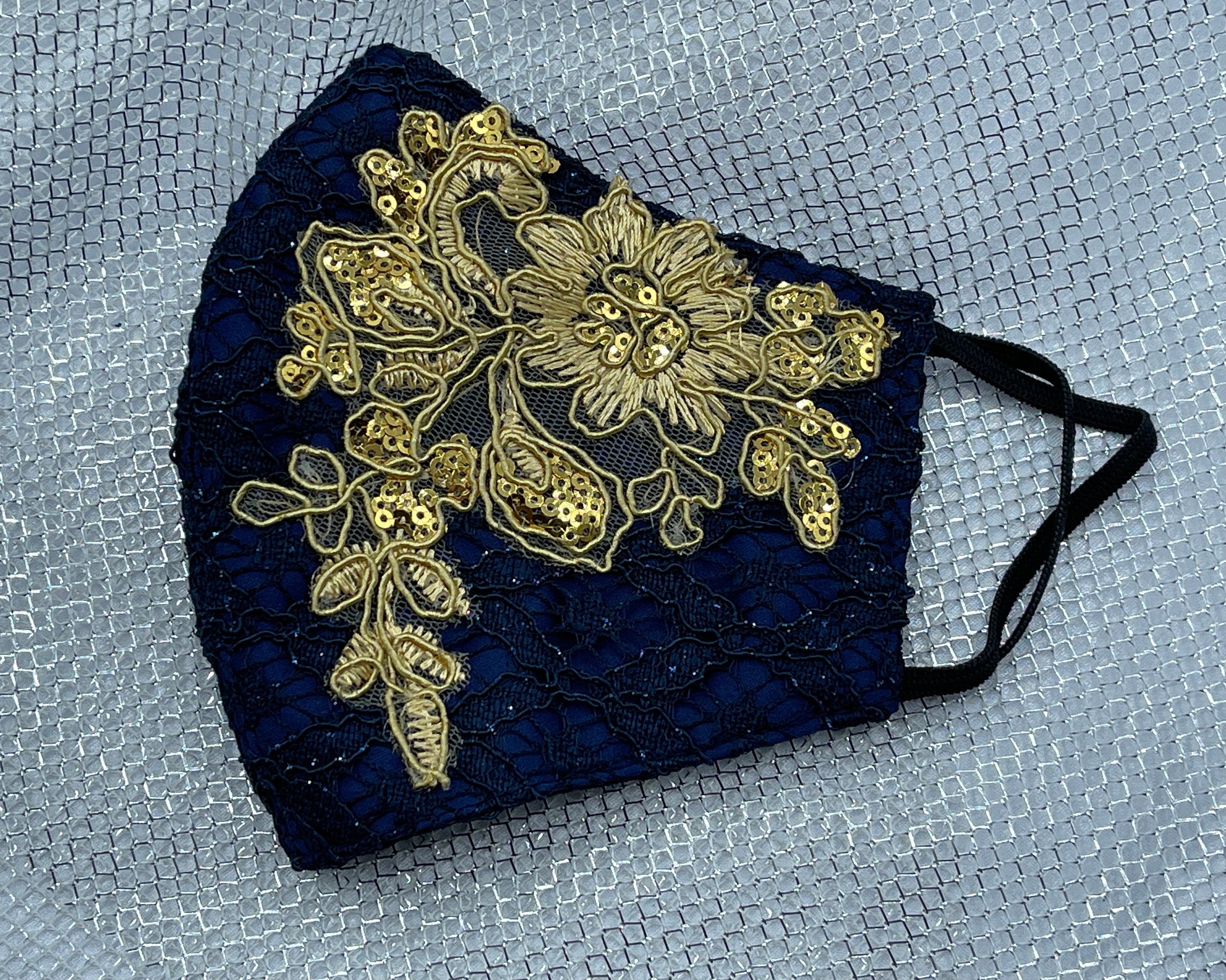 Face Mask Royal Blue Golden Brocade Flower King Series With Filter ...