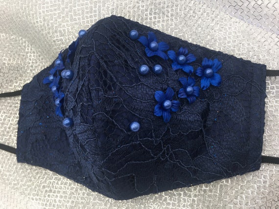 Face Mask Elegant Rich Dark Blue Embroidered Mask King - Etsy