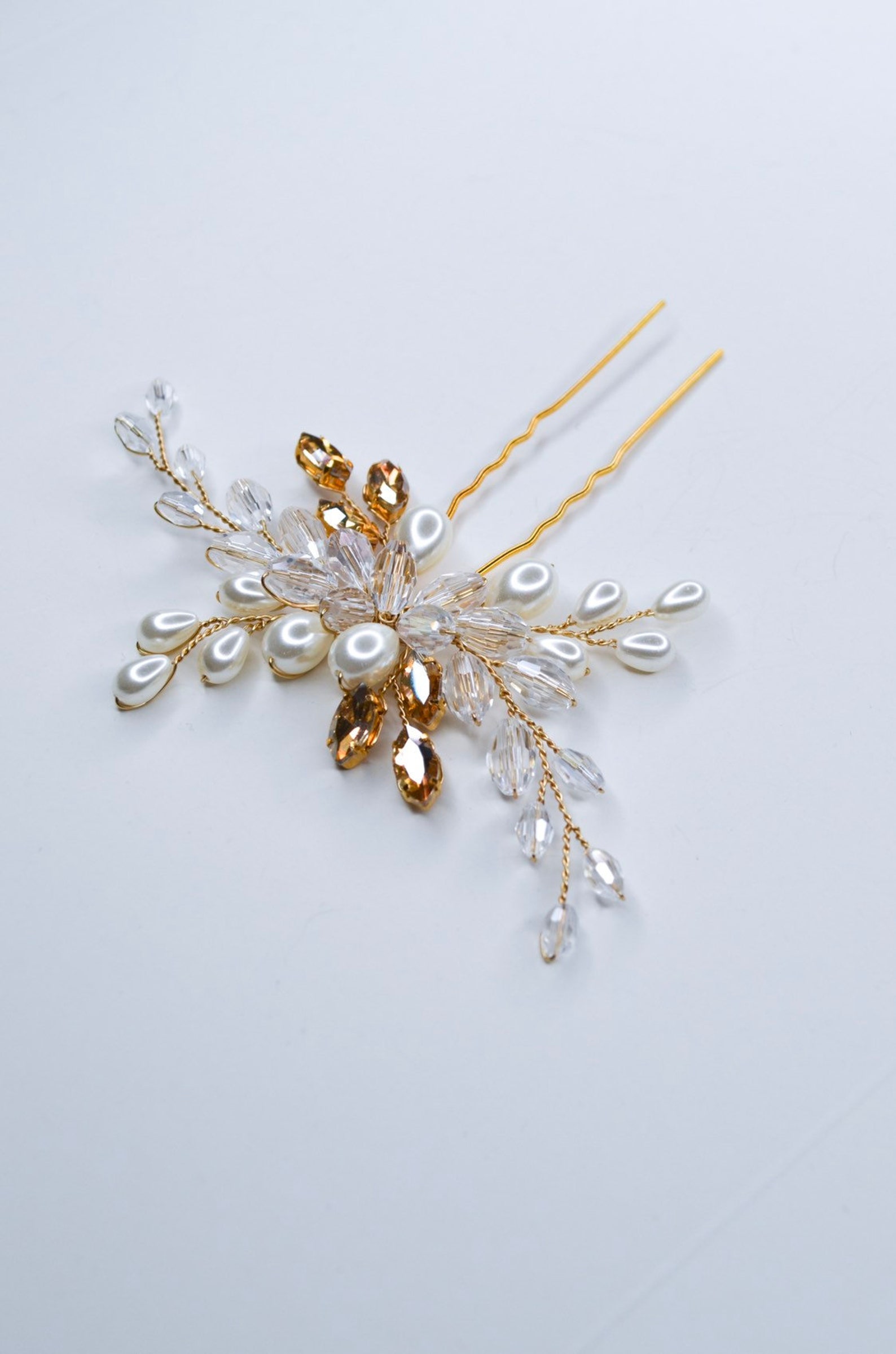 Pearls Crystal Hair Pin Bridal Ivory Hair Pins Wedding Pearl | Etsy