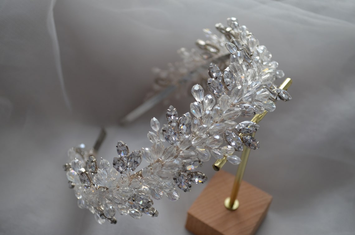 Crystal hair tiara Crystal silver wedding headband Bridal | Etsy
