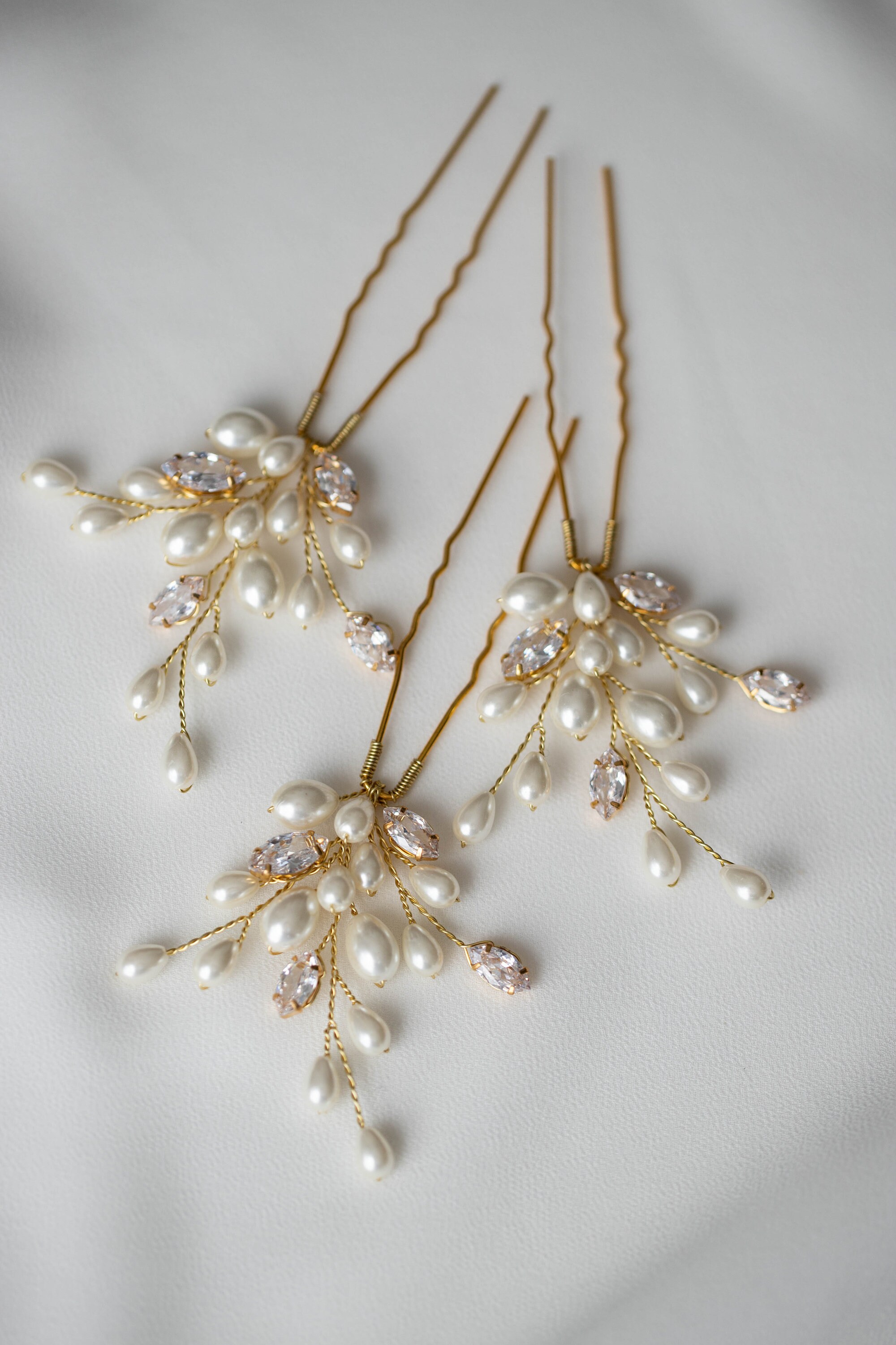 Pearls hair pins set of 3 Bridal ivory hair pins Wedding | Etsy