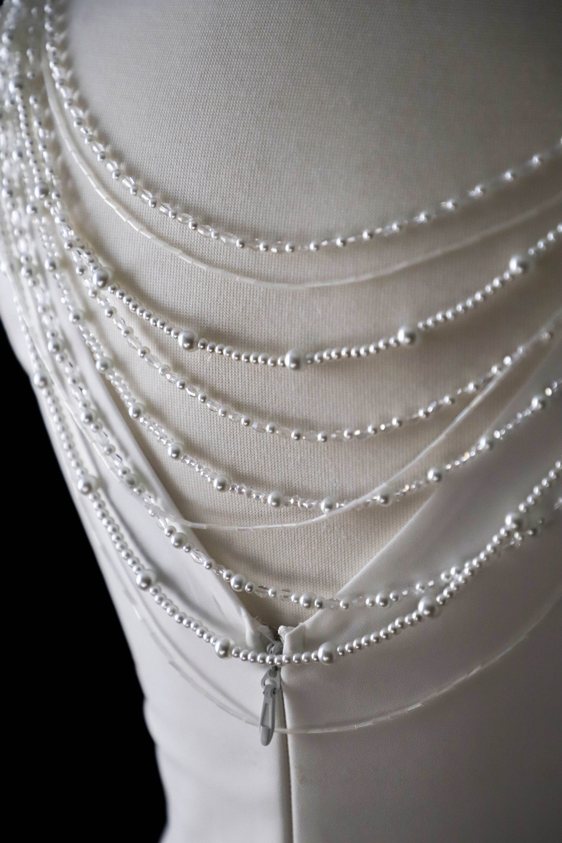 Wedding Back Necklace, White Pearl Back Necklace, Bridal Crystal ...