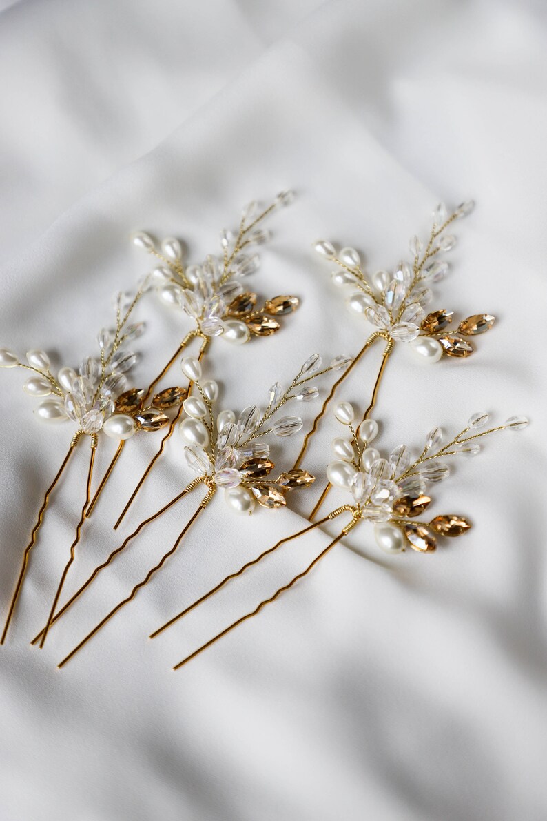 Pearls Hair Pins Set of 5 Bridal Ivory Hair Pins Wedding - Etsy