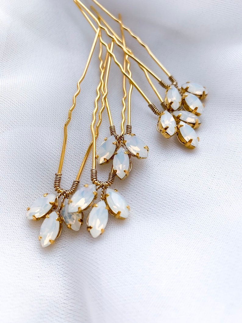 Crystal Hair Pins Set of 5 Opal Gold Hair Pins Wedding - Etsy