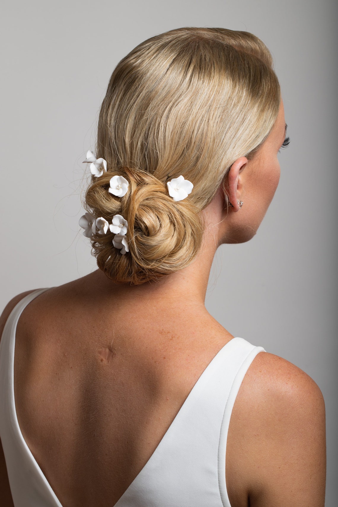 Wedding White Flowers Hair Pins Set of 5, Bridal Pearls Hair Pins ...