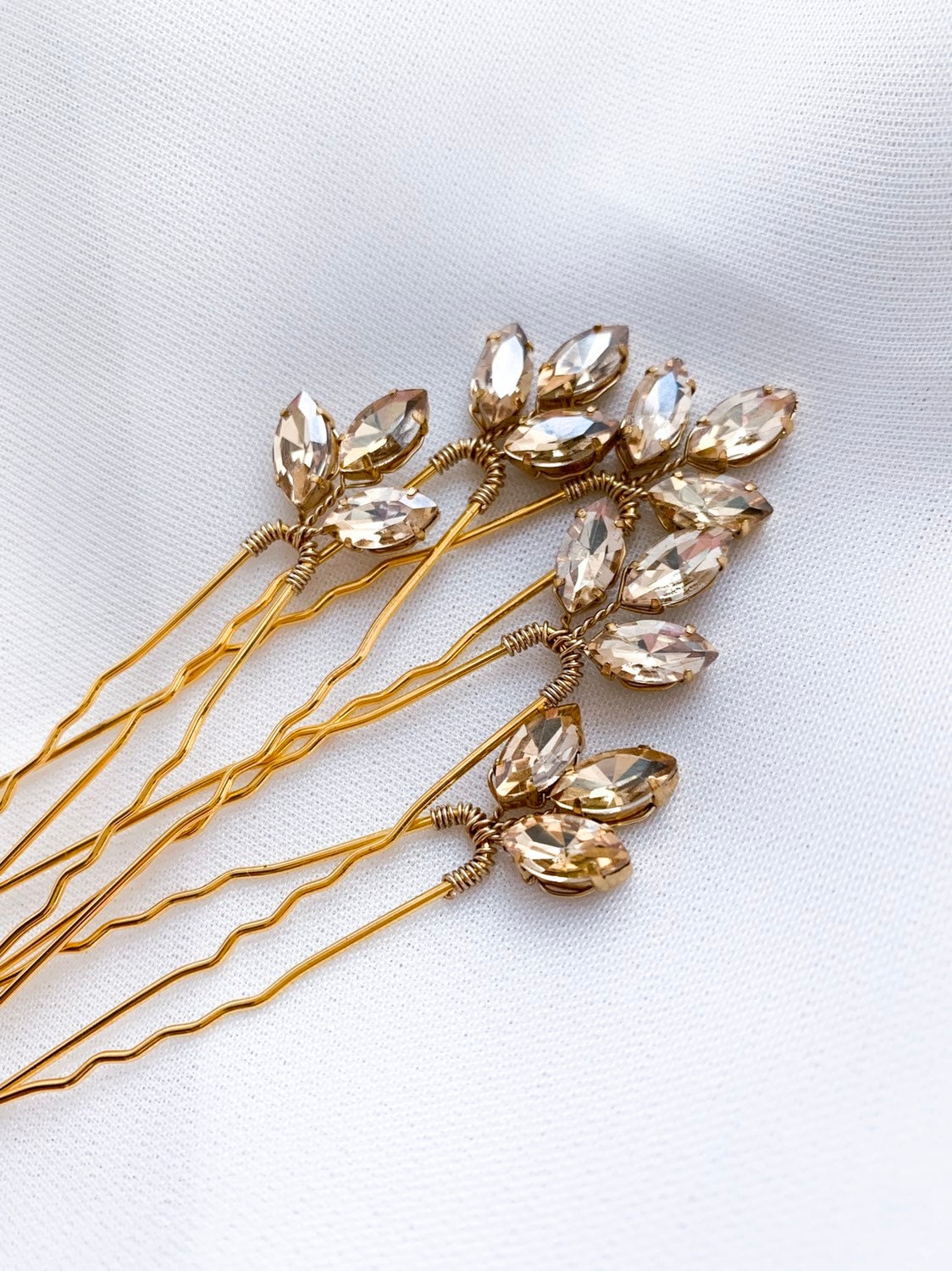 Crystal champagne color hair pins set of 5 Bridal gold hair | Etsy