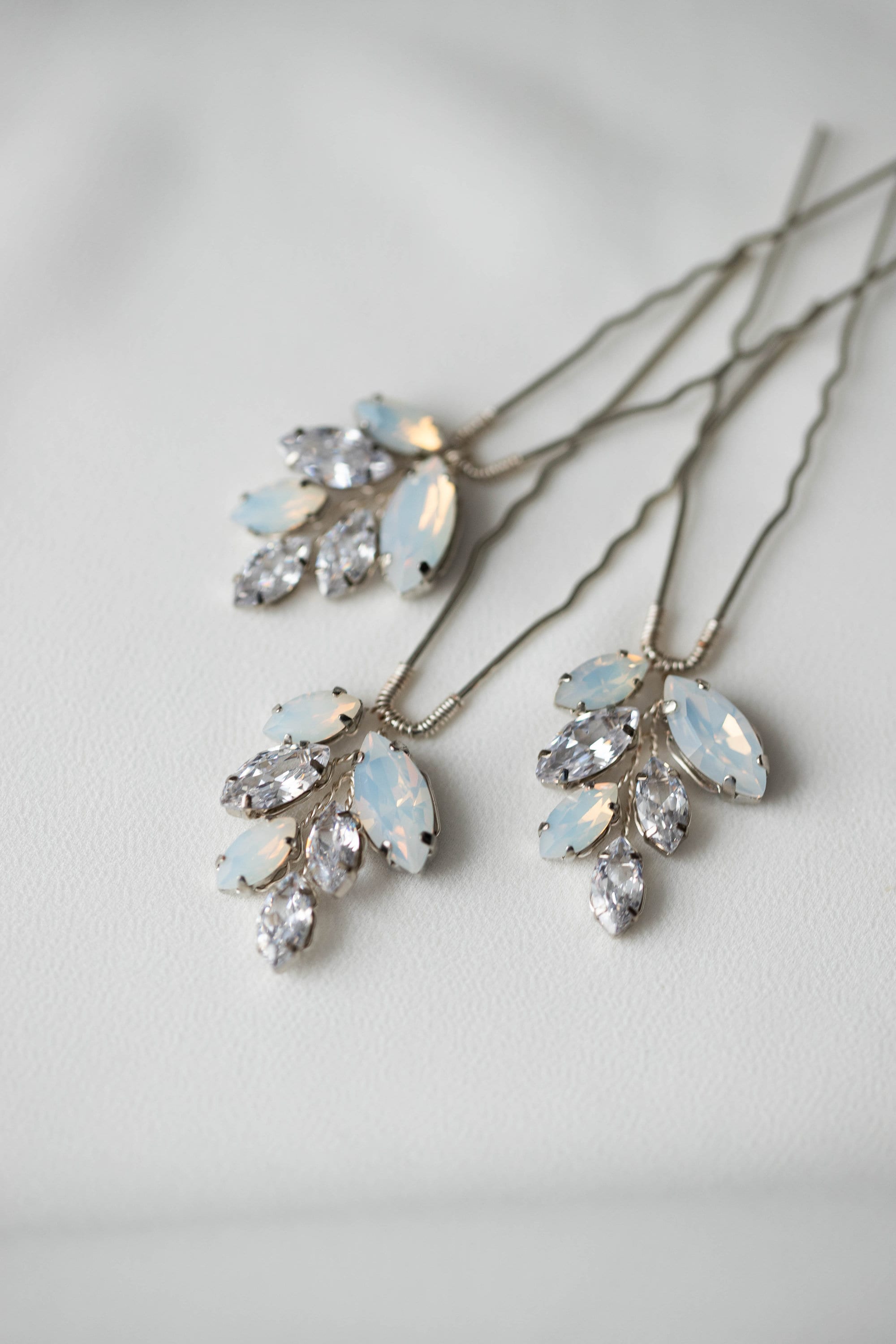 Opal Crystal Hair Pins Set of 3, Opal Silver Hair Pins, Wedding Silver ...