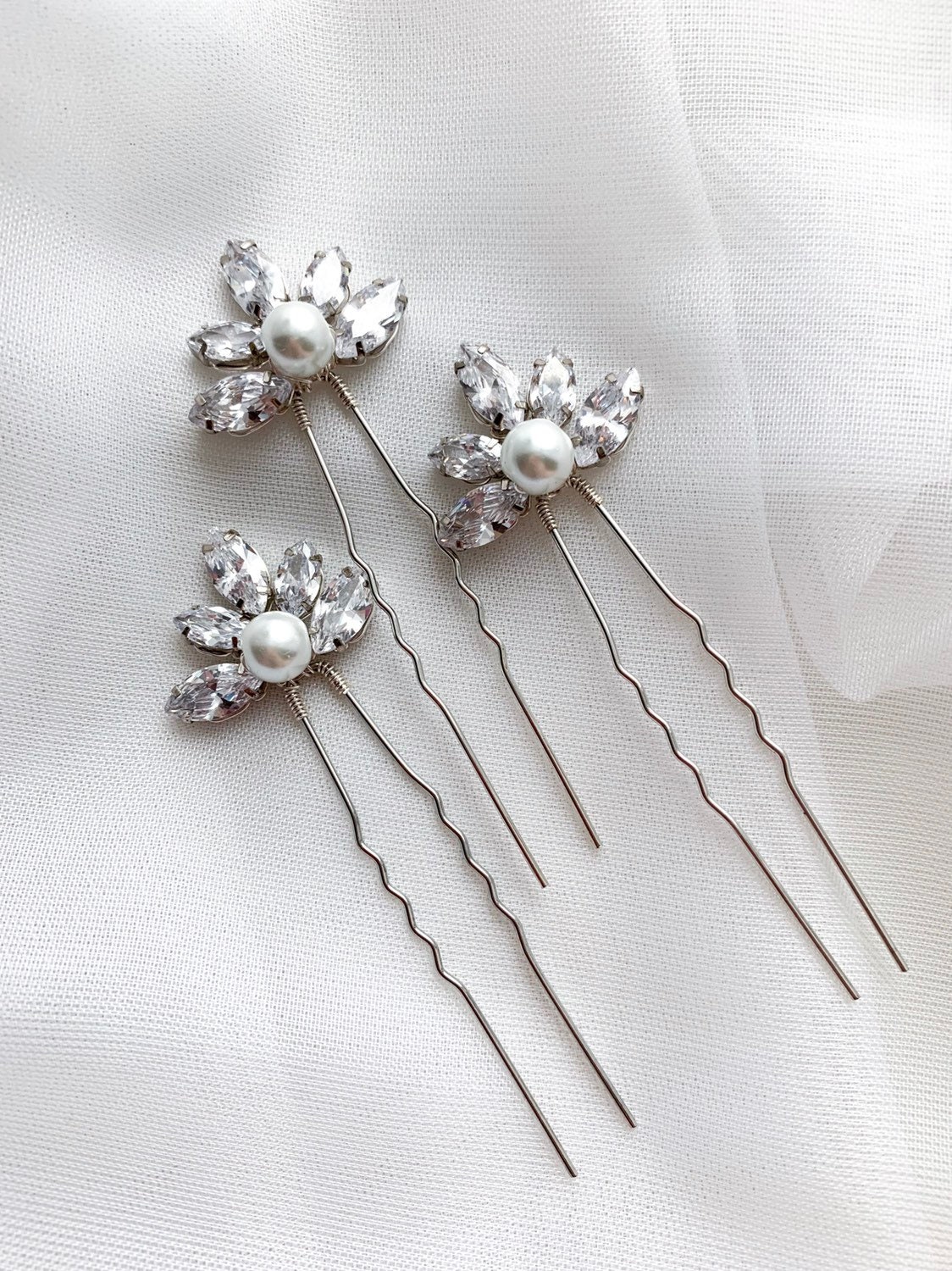 Bridal Hair Pins Crystal Pearl Hair Pins Wedding Silver | Etsy