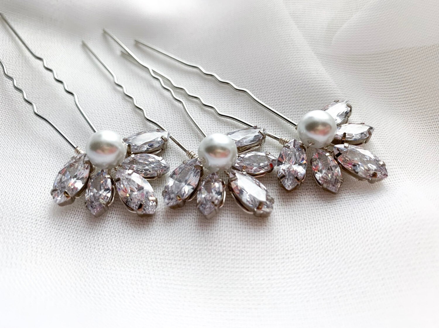 Bridal Hair Pins Crystal Pearl Hair Pins Wedding Silver | Etsy