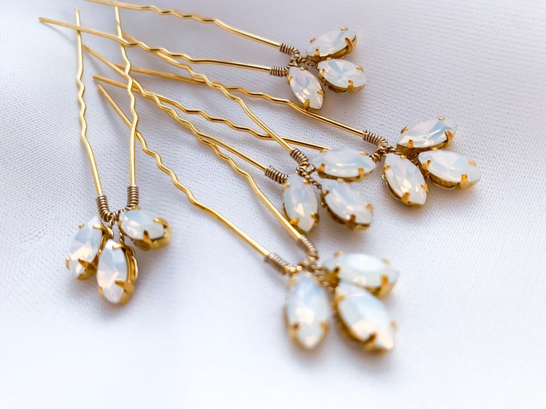 Crystal Hair Pins Set of 5 Opal Gold Hair Pins Wedding - Etsy