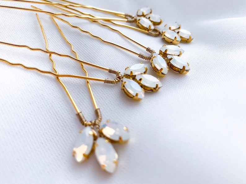 Crystal hair pins set of 5 Opal gold hair pins Wedding | Etsy