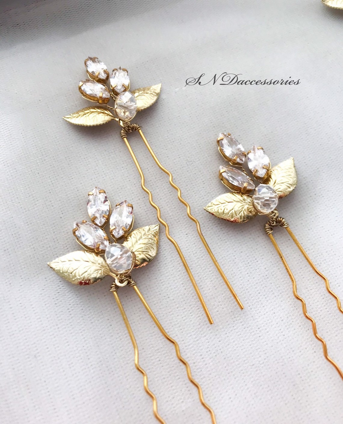 Bridal hair pins set of 5 Crystal hair pins Wedding gold | Etsy