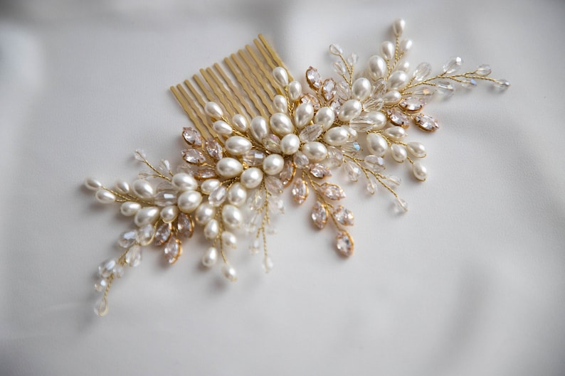 Pearl Bridal Hair Comb Ivory Gold Wedding Pearl Headpiece - Etsy