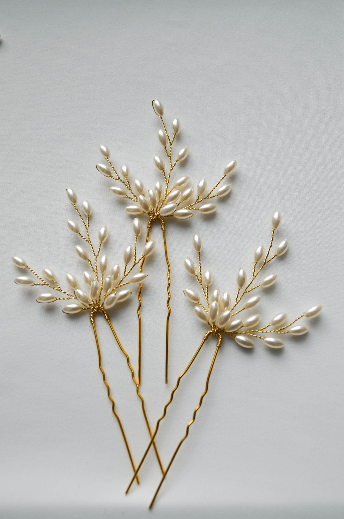 Pearls Hair Pins Set of 3 Bridal Ivory Hair Pins Wedding - Etsy