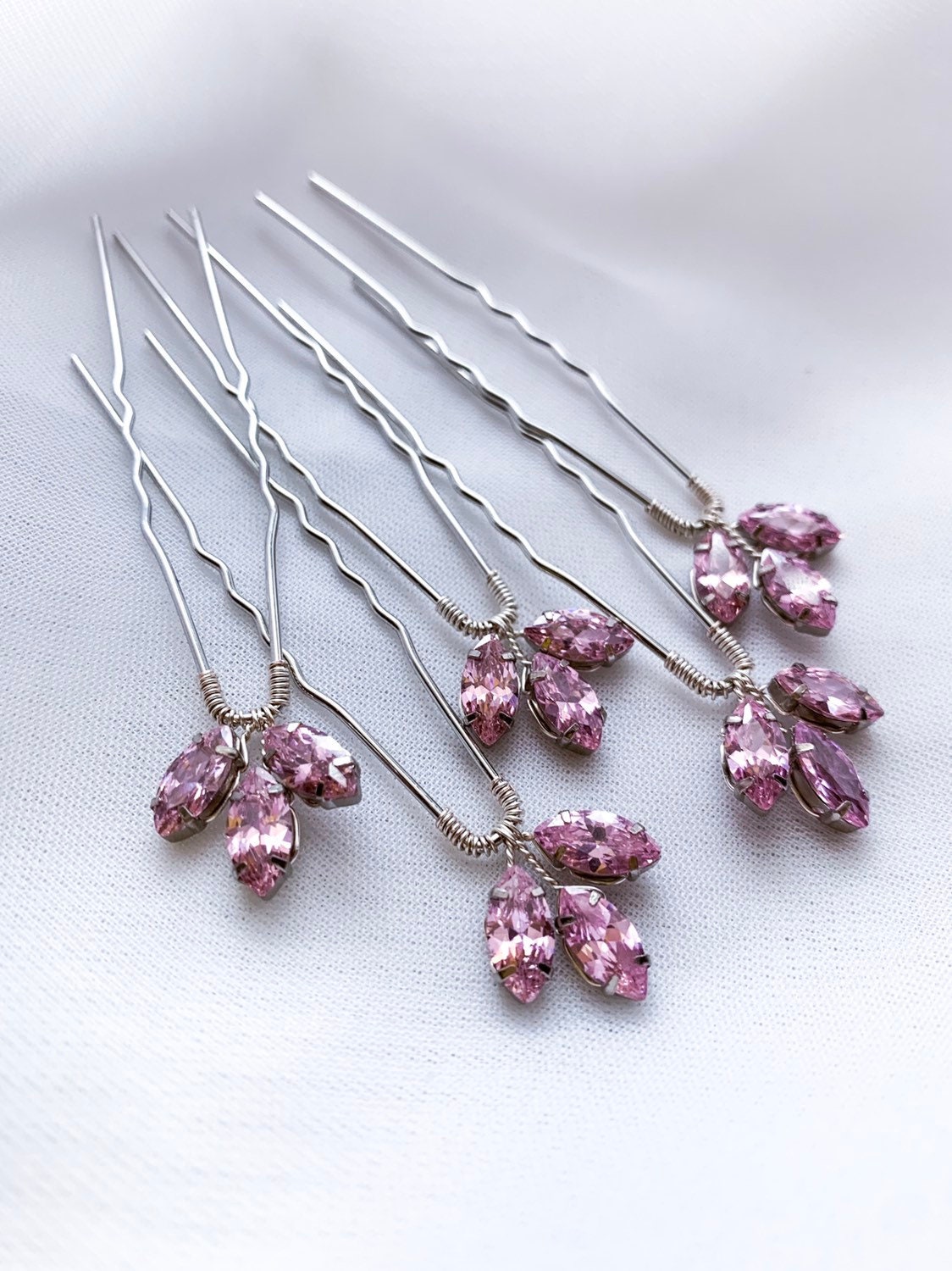 Crystal Pink Hair Pins Set of 5, Bridal Pink Silver Hair Pins, Wedding ...
