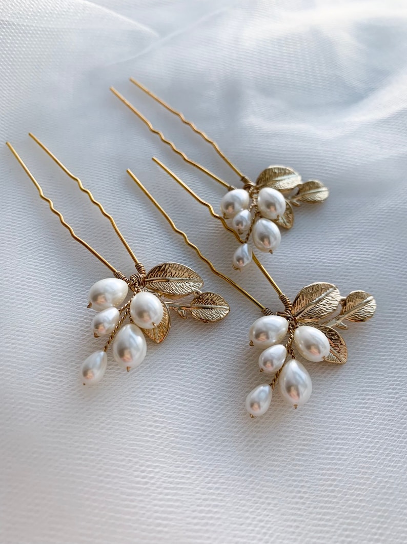 Pearl Hair Pins Set of 3 Bridal Gold Hair Pins Wedding Gold | Etsy