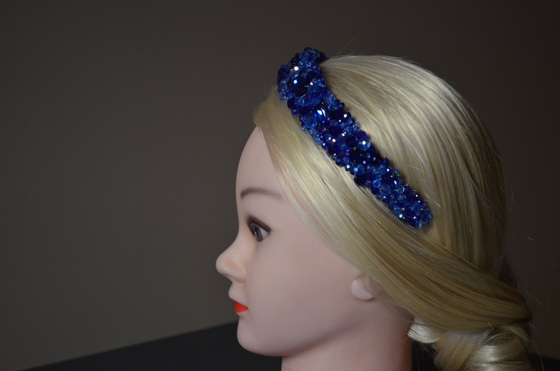 Blue Crystal Headband Dolce Style Crown Royal Blue Etsy
