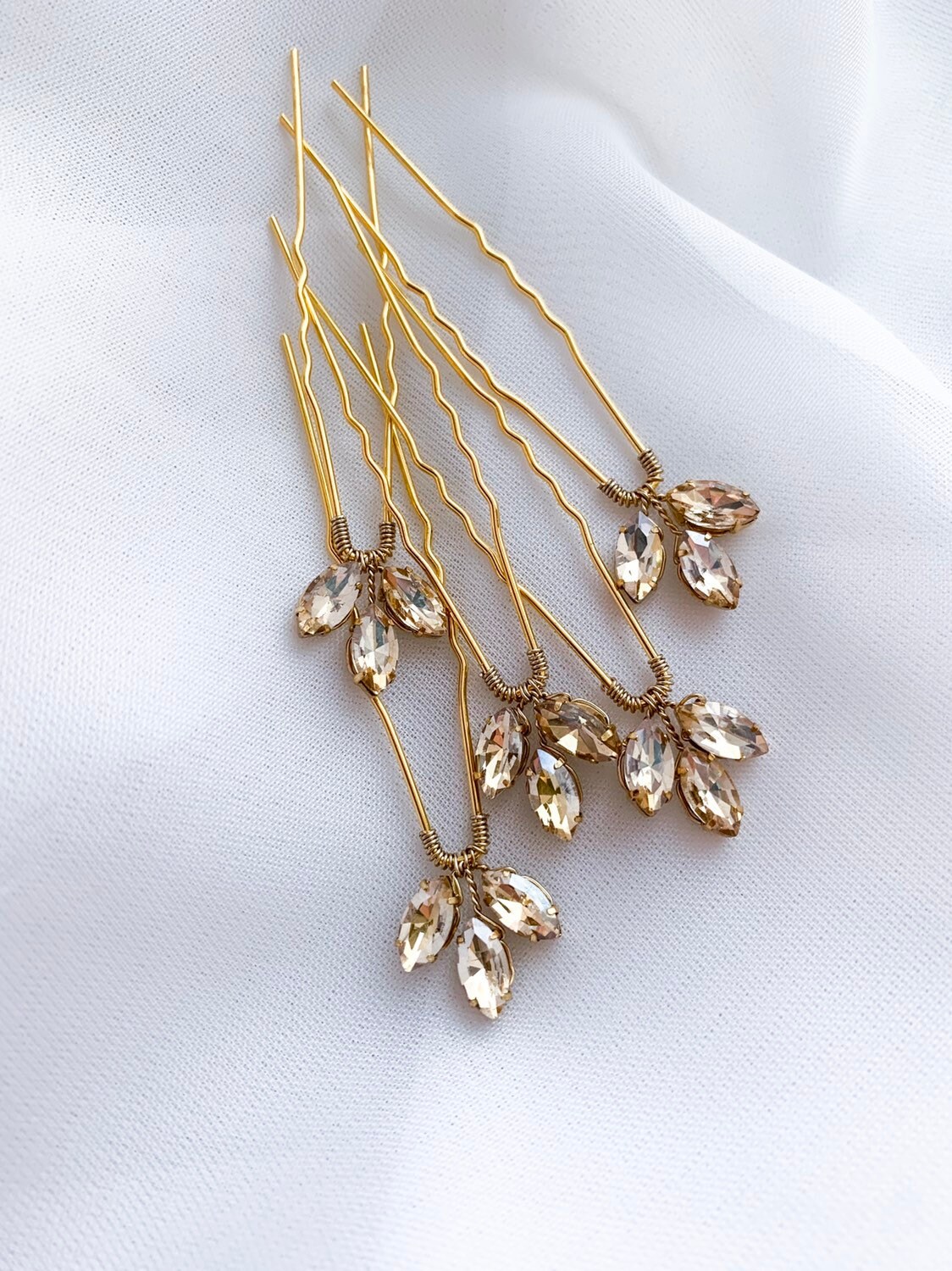 Crystal champagne color hair pins set of 5 Bridal gold hair | Etsy