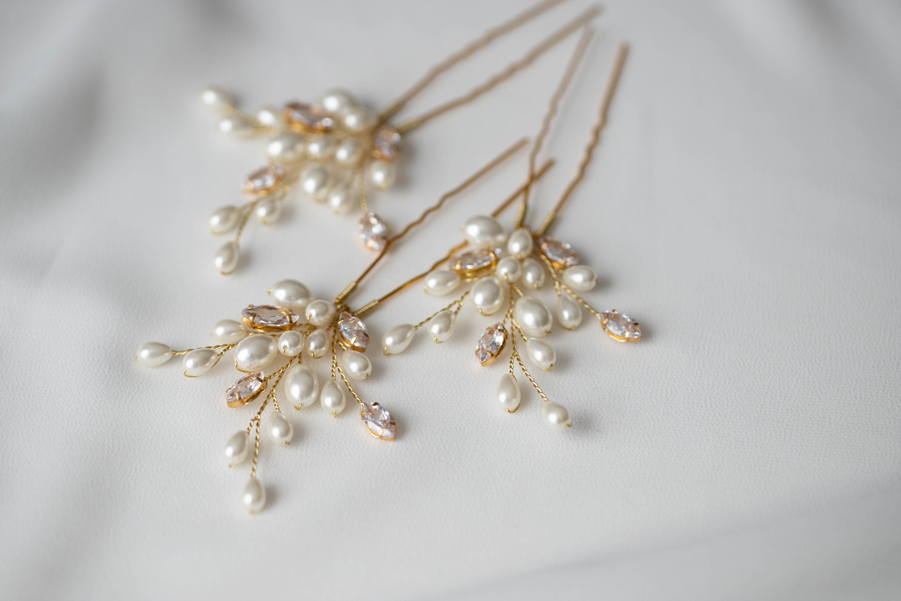 Pearls Hair Pins Set of 3 Bridal Ivory Hair Pins Wedding | Etsy