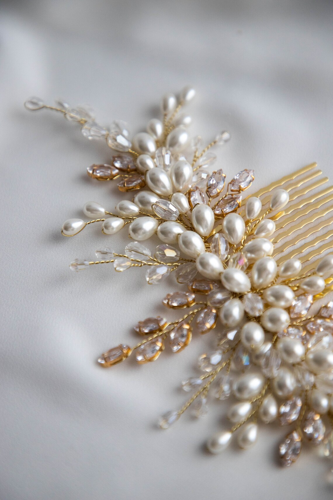 Pearl Bridal Hair Comb Ivory Gold Wedding Pearl Headpiece | Etsy