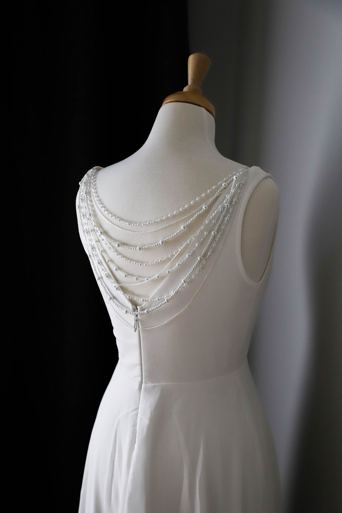 Wedding Back Necklace, White Pearl Back Necklace, Bridal Crystal ...