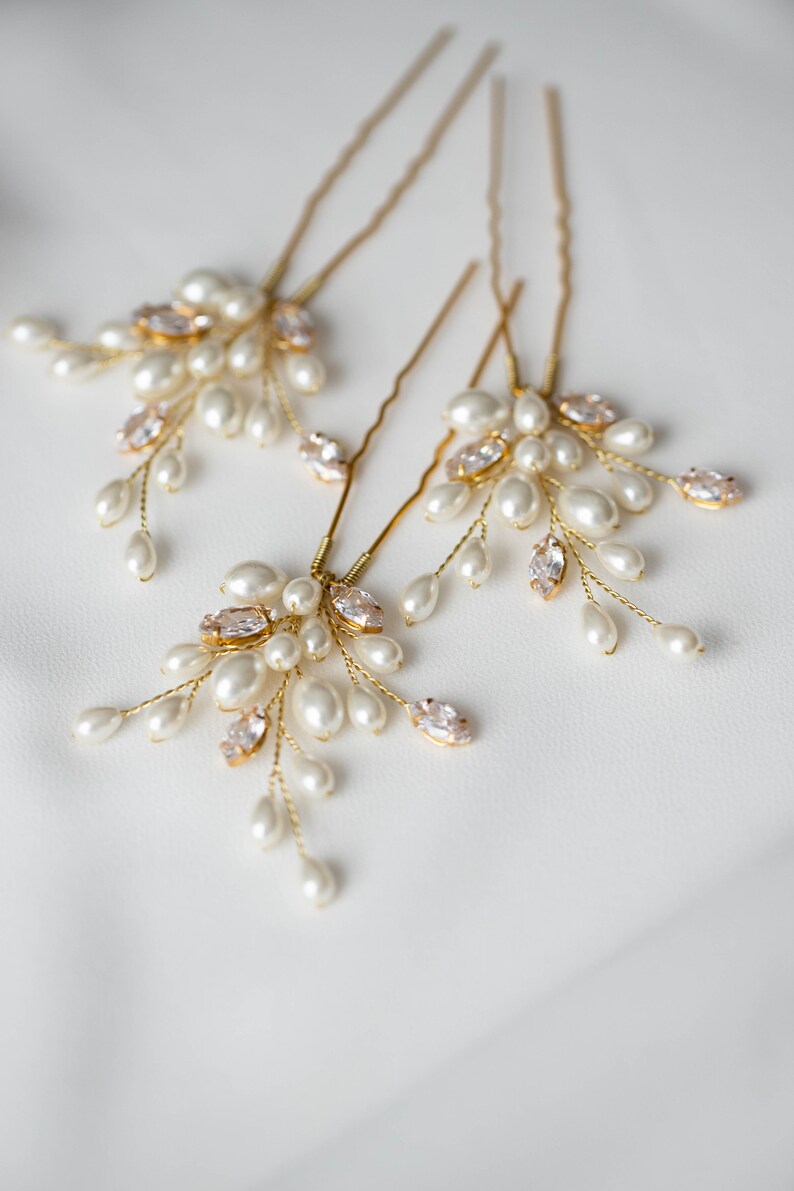 Pearls Hair Pins Set of 3 Bridal Ivory Hair Pins Wedding | Etsy